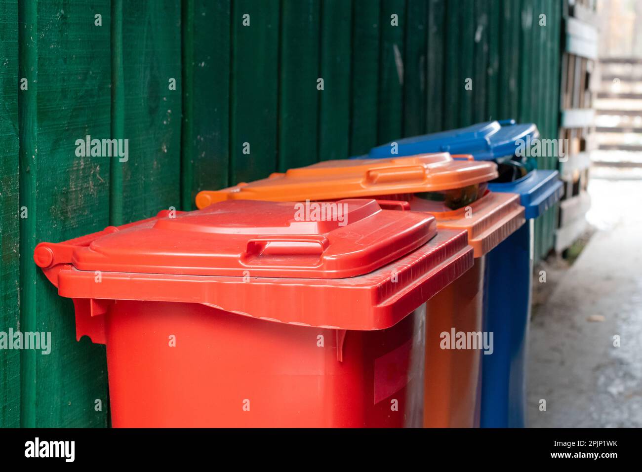 Garbage bins for different types of waste. Waste management, recycling ...