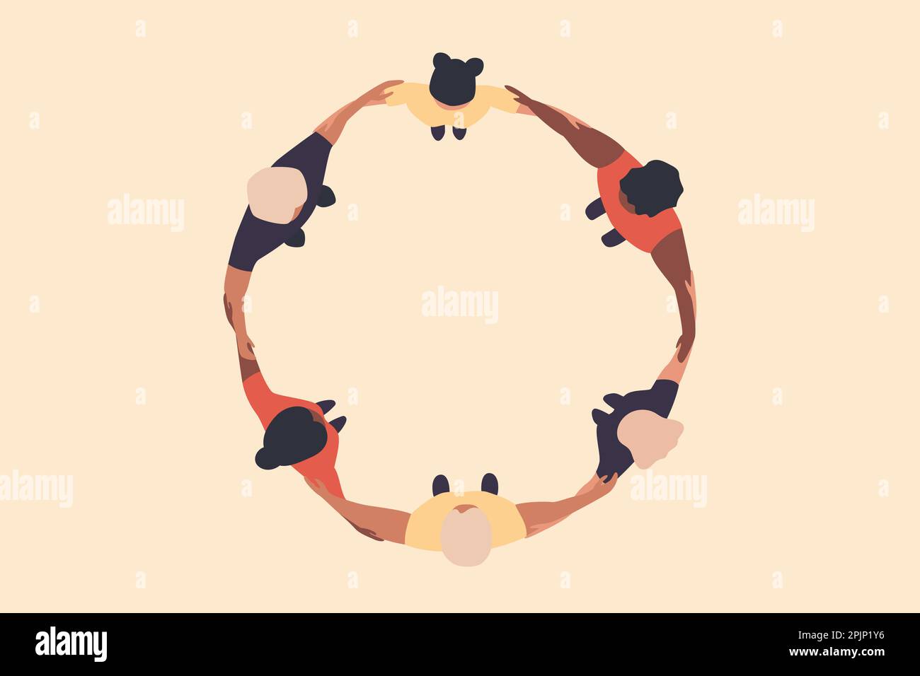 Group of people standing in a circle. Diversity concept. Top view ...