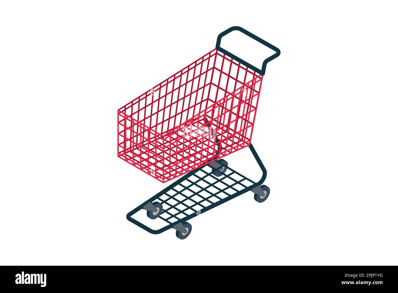 Isometric wire shopping cart. Empty red colored pushcart or shopping ...