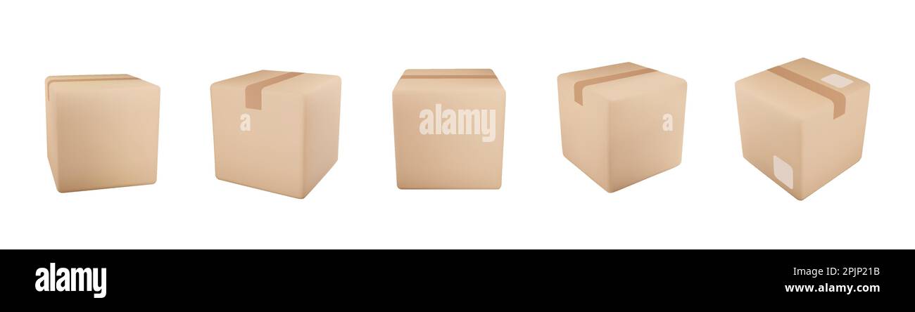 Delivery box set on isolated background. Cardboard or carton realistic ...