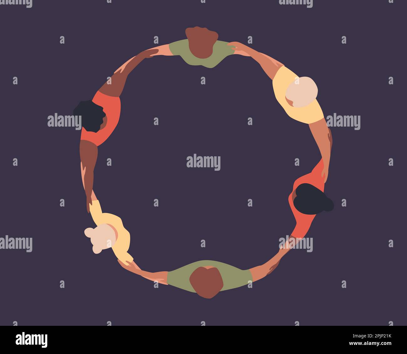 Group of people standing in a circle. Diversity concept. Top view ...