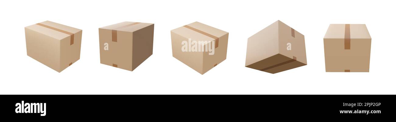 Delivery box set on isolated background. Cardboard or carton realistic ...