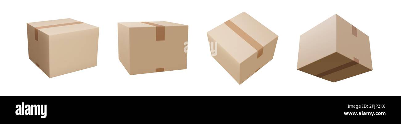 Delivery box set on isolated background. Cardboard or carton realistic ...