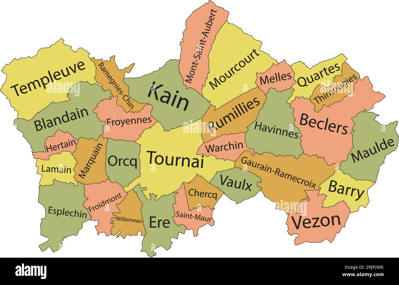 Pastel tagged municipalities map of TOURNAI, BELGIUM Stock Vector Image ...