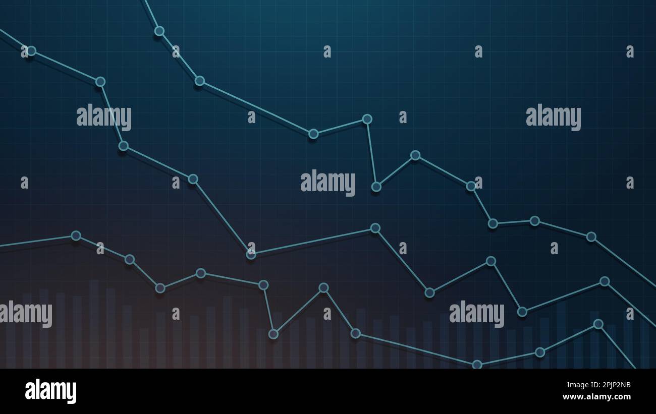 Futuristic chart or graph on dark background. Decreasing stock market ...