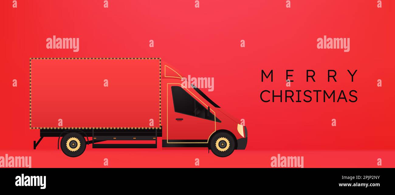 Christmas holiday lorry with lighting. Transportation, delivery service ...
