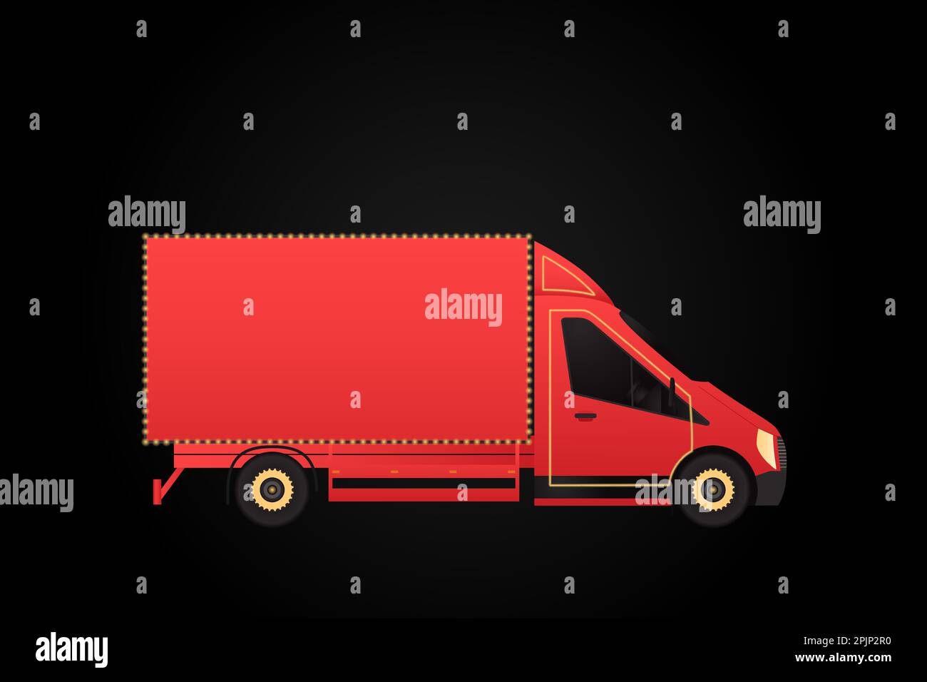 White lorry for cargo service on black background. Transportation ...