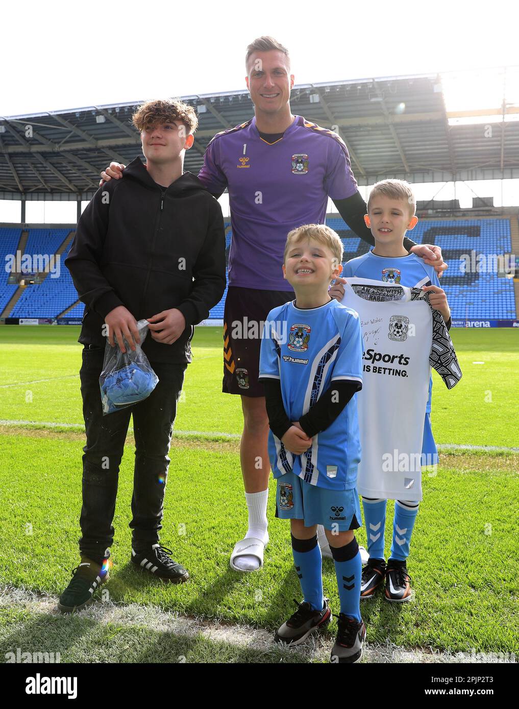 Coventry City goalkeeper Simon Moore with sponsors at Coventry Building ...