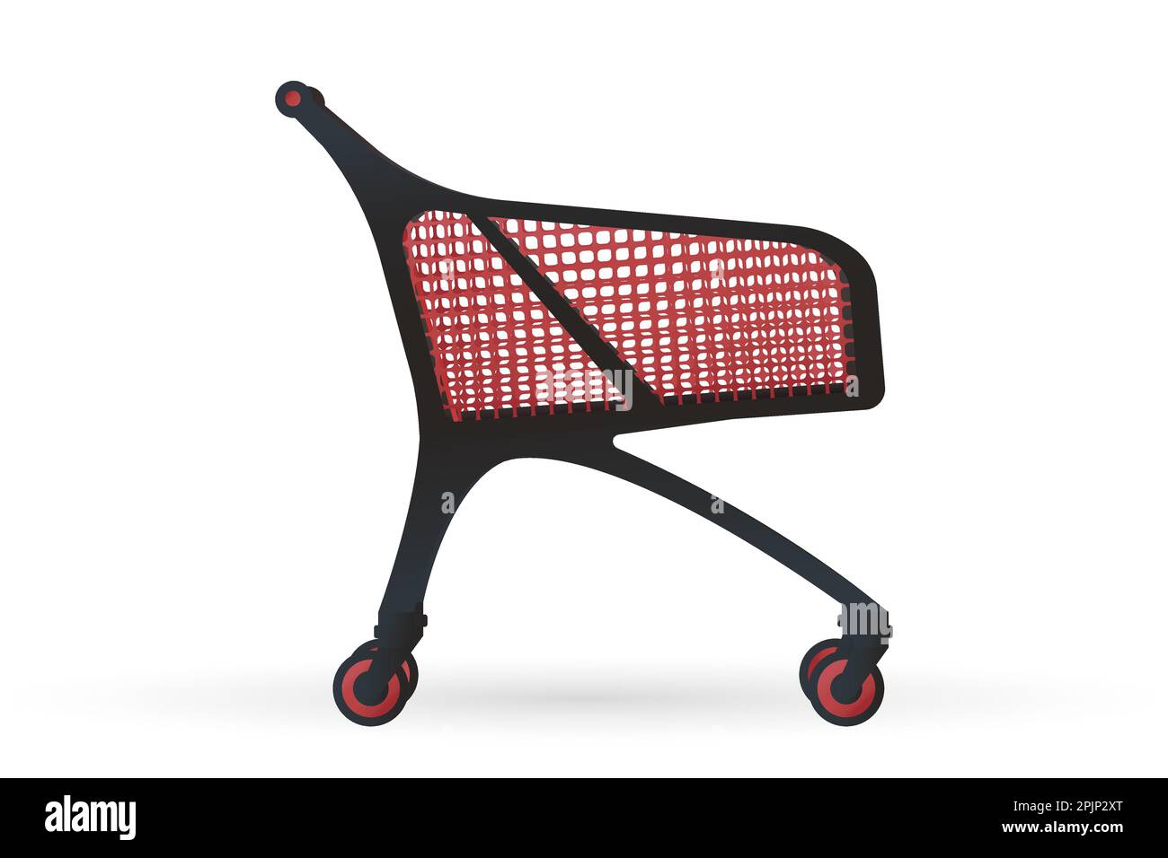 Plastic supermarket pushcart. Side view of realistic shopping cart or ...