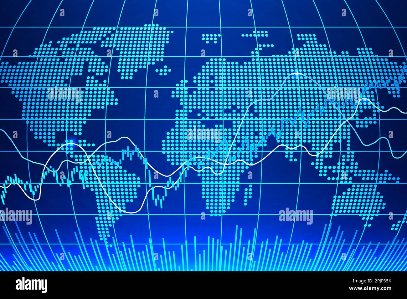 World stock market index graph. Candlestick chart, line graph and bar ...