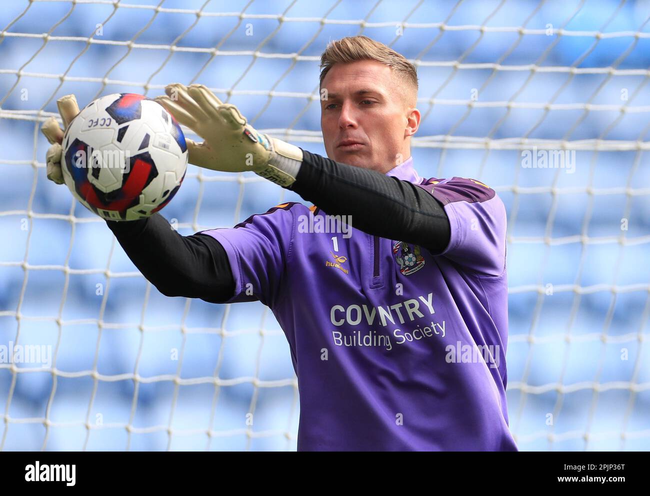 Coventry City goalkeeper Simon Moore in action during training at ...