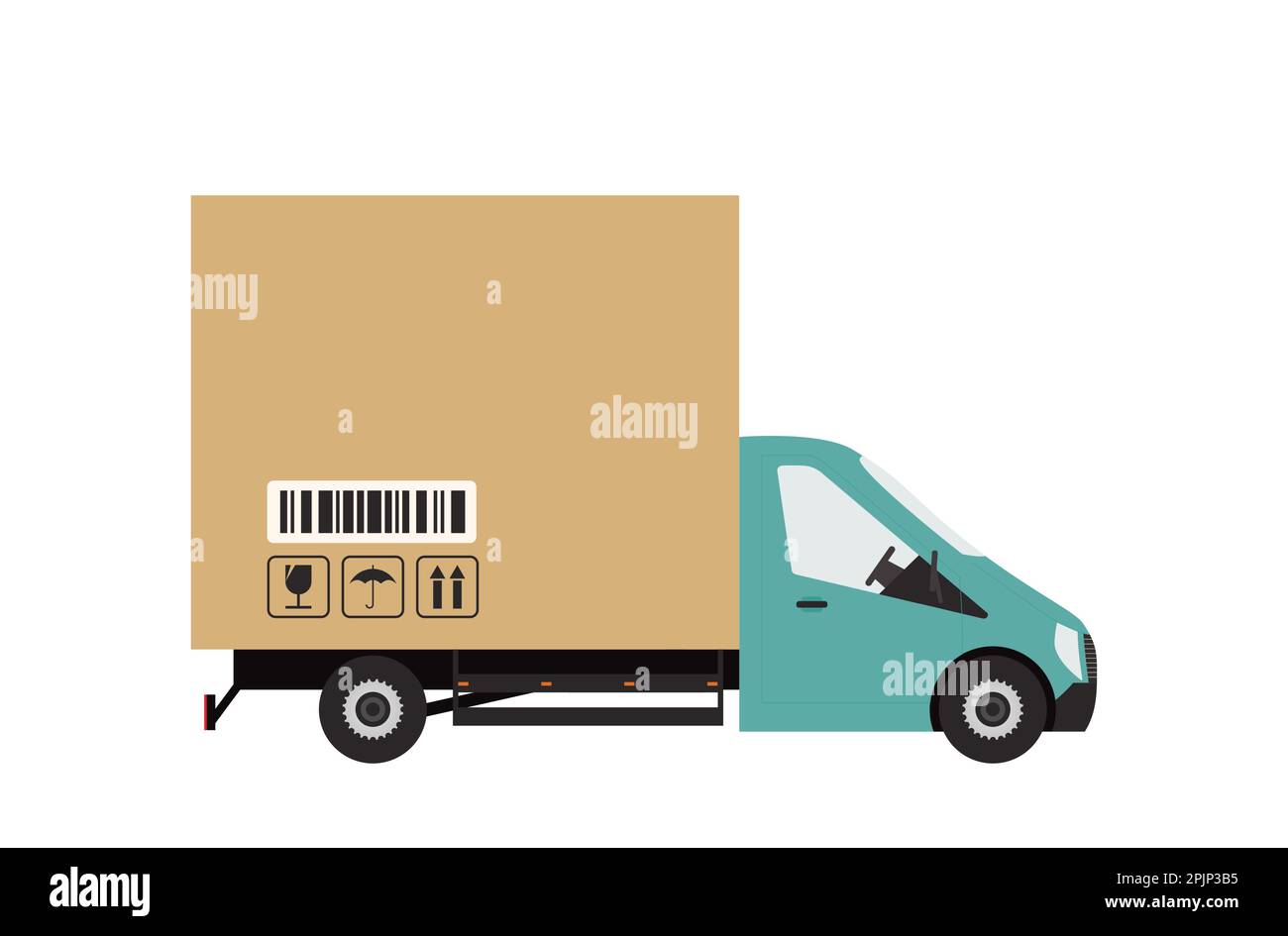 Delivery truck with carton delivery box as container. Shipping ...