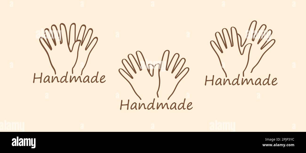 Handmade icon. Two hands with handwritten typography. Handmade emblem ...