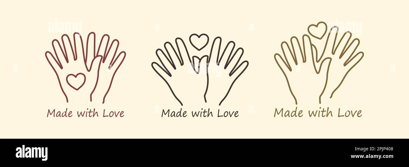 Handmade icon. Two hands with handwritten typography. Handmade emblem ...