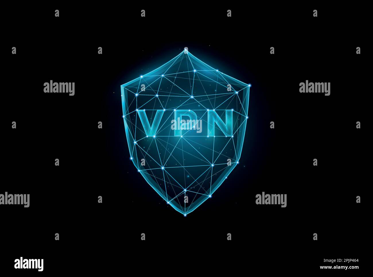 Polygonal VPN shield vector illustration on dark blue background ...
