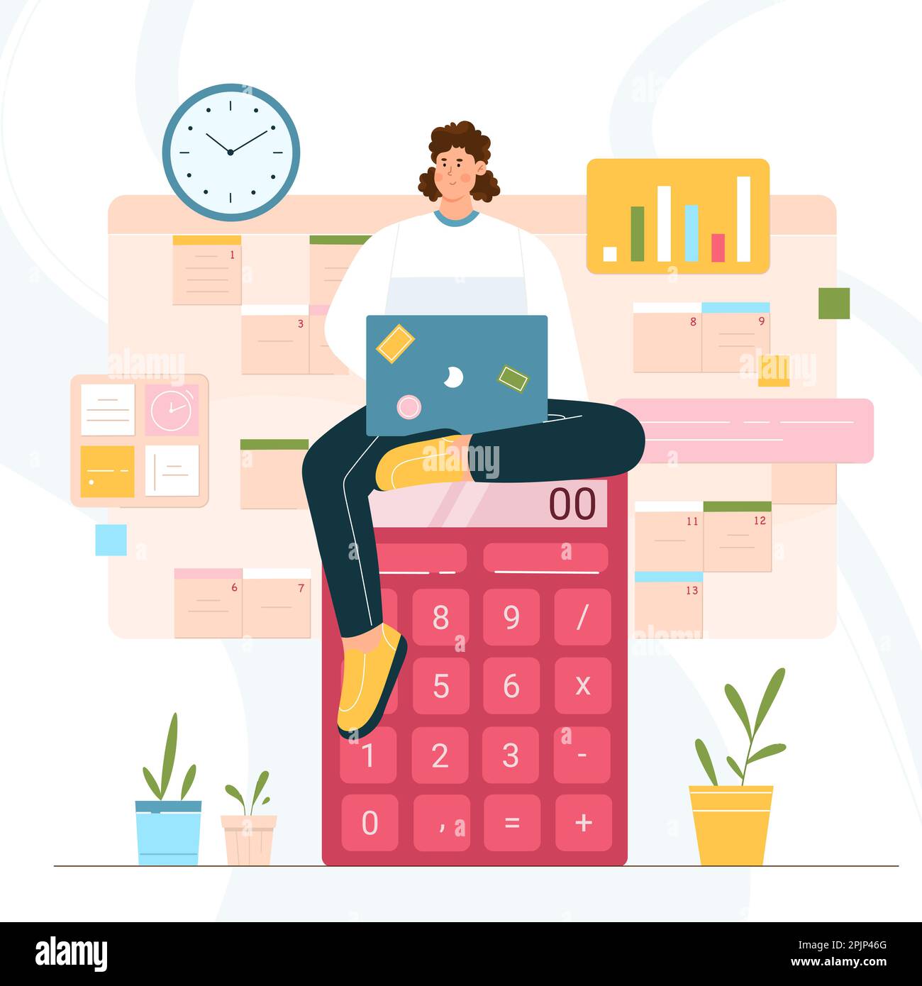 Financial analysis by business accountant in office vector illustration ...