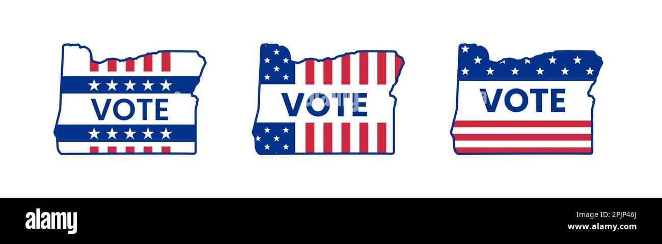 Set of 2022 midterm vote sticker. Oregon state map with vote word. US ...