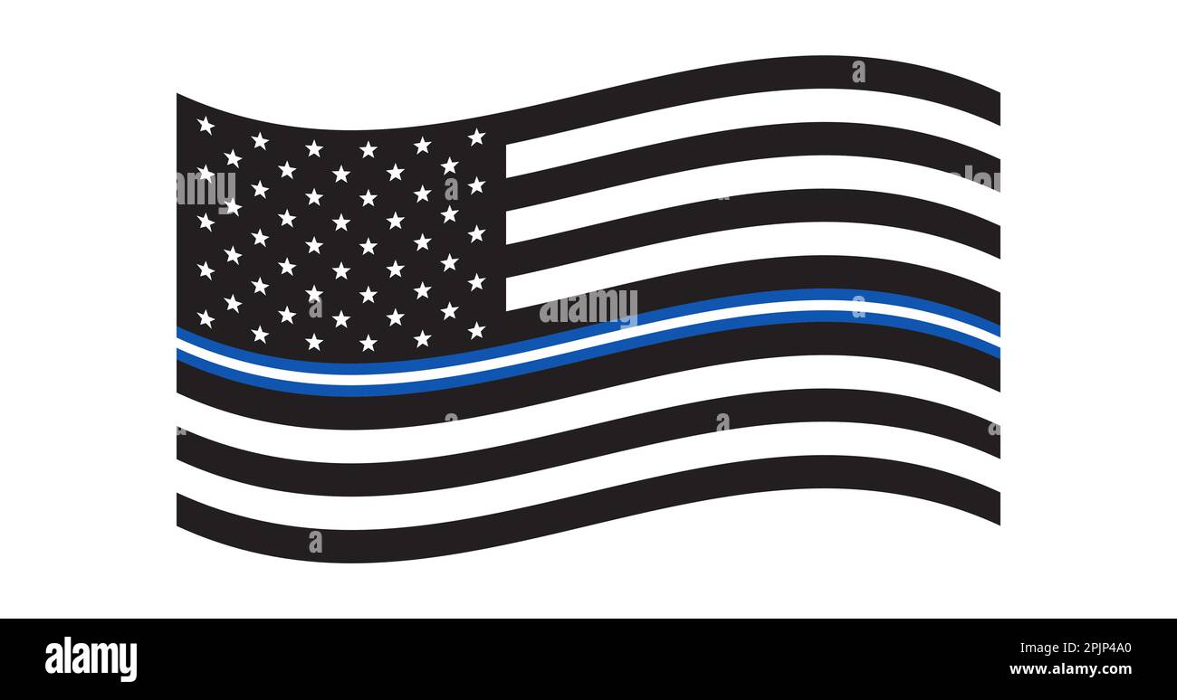 Black and white US Flag with blue line. US emergency medical services ...