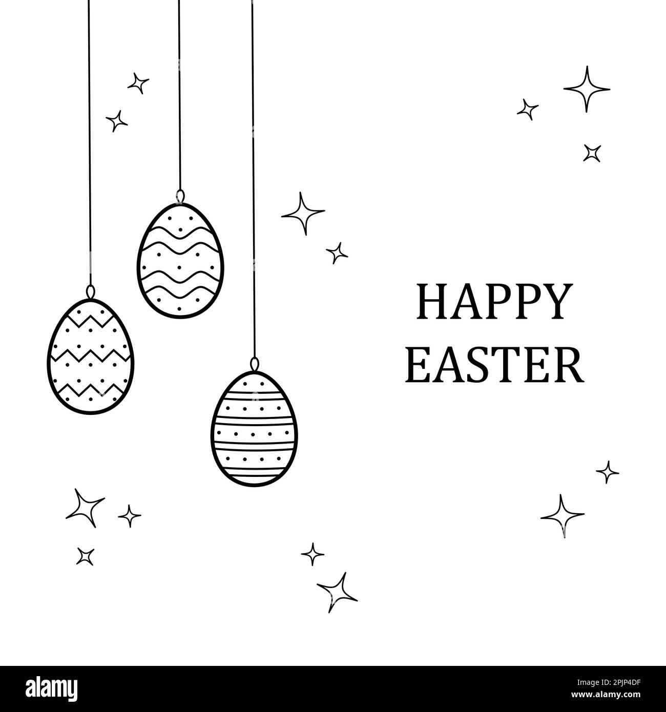 Easter greeting card with eggs with ornament. Happy Easter. Hand drawn doodle sketch style ...