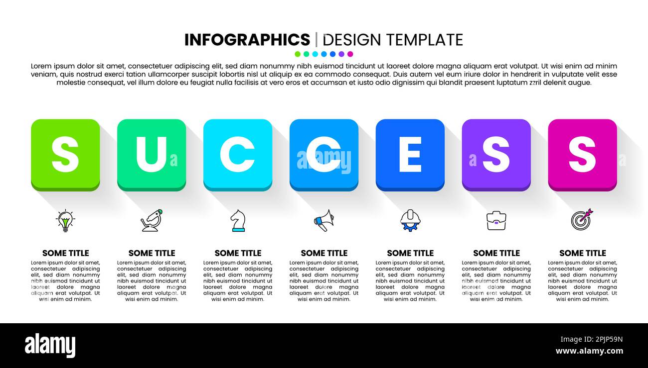 Infographic template with icons and 7 options or steps. Success concept ...