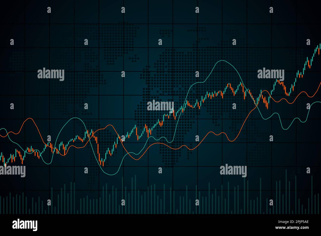 World stock market index graph. Candlestick chart, line graph and bar chart. Stock market growth ...