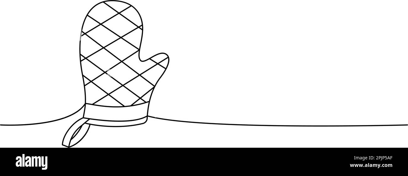 Cooking glove, kitchen mitten one line continuous drawing. Kitchen ...