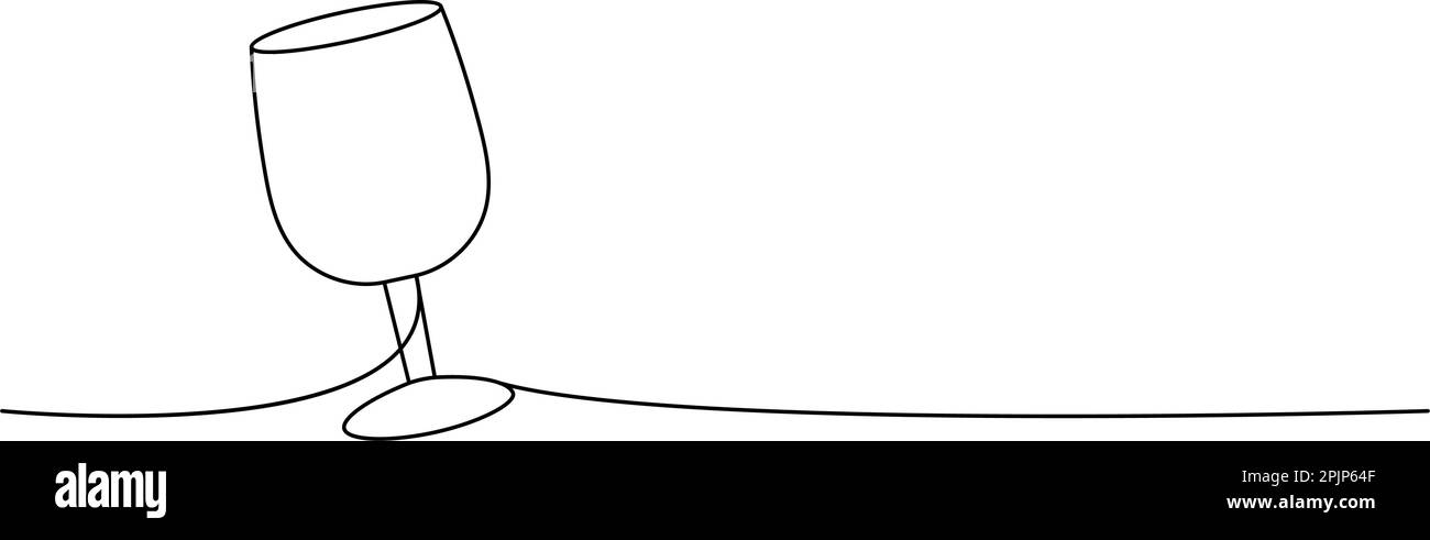 Glass cup, wine glass one line continuous drawing. Empty glass or ...