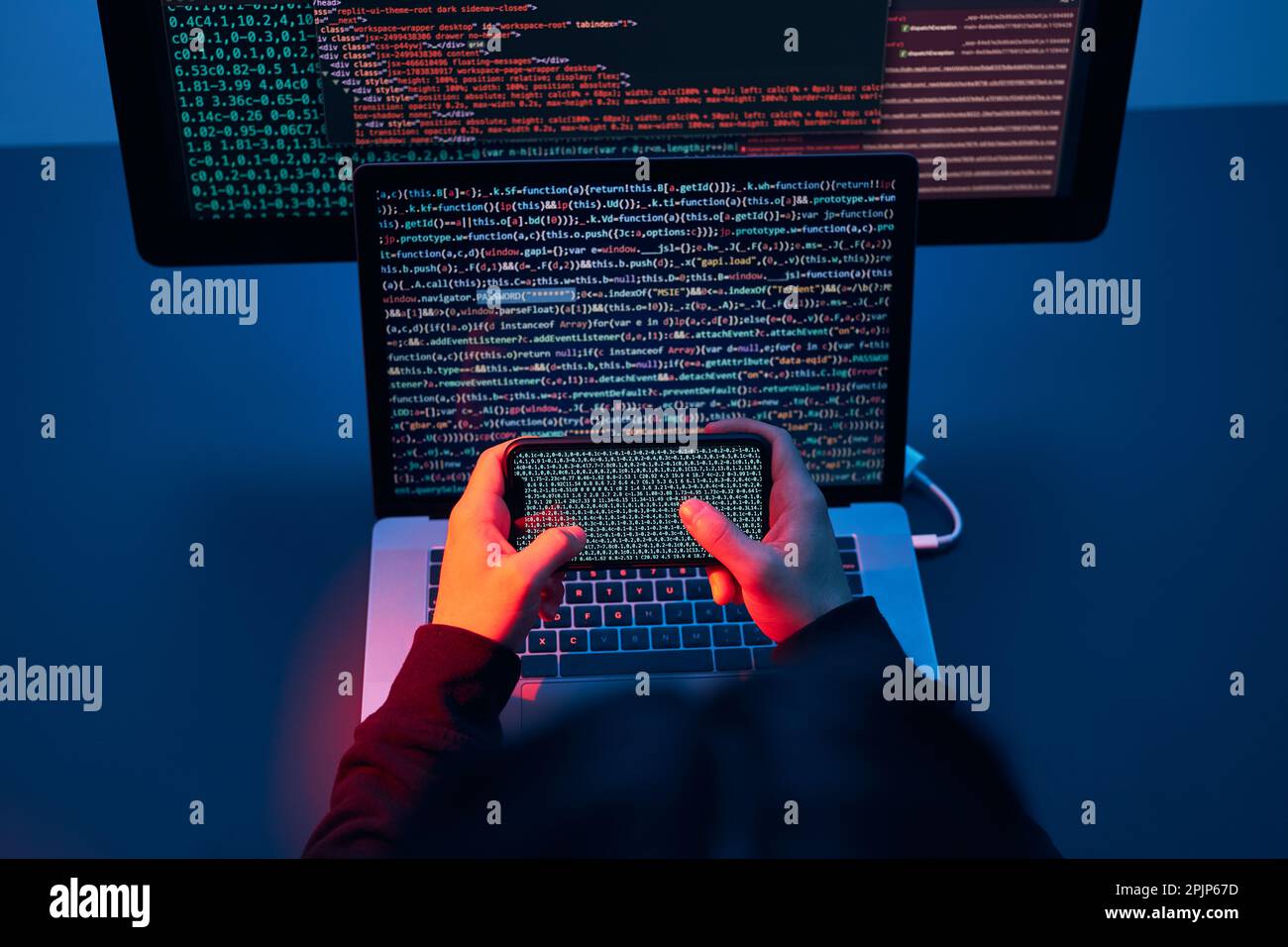 Man Using Computer And Programming To Break Code Cyber Security Threat Internet And Network