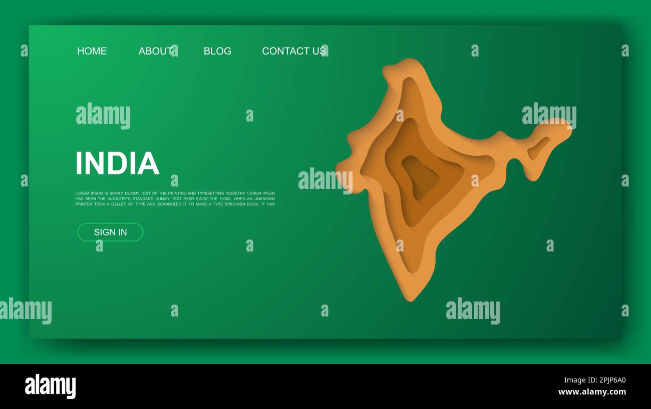India 3d paper cut website template. India map paper cut out ...