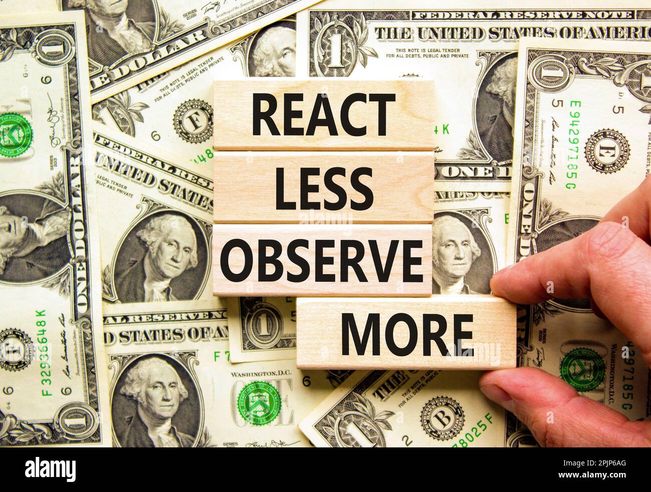 React less observe more symbol. Concept words React less observe more ...