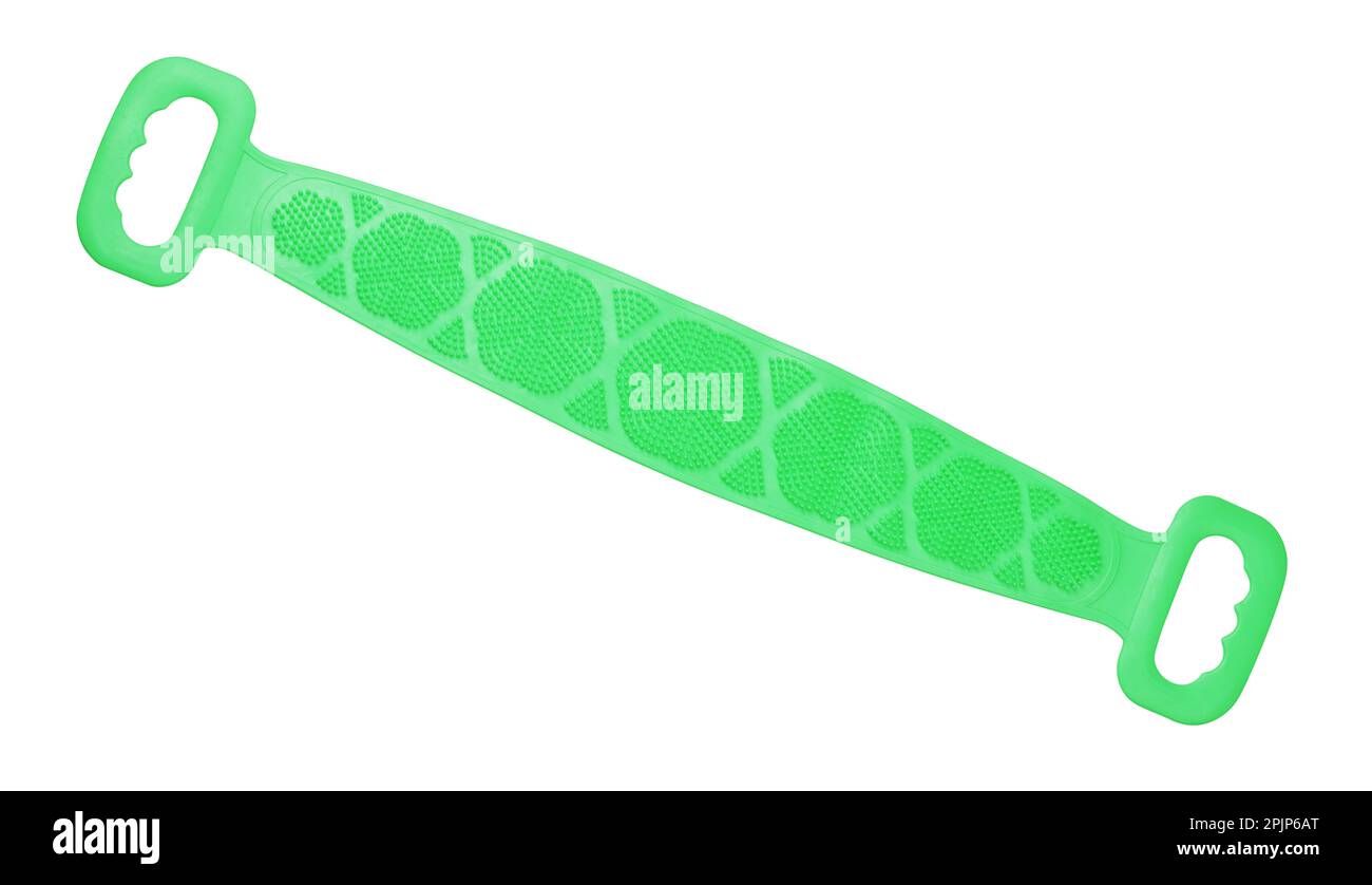 Green silicone double sided back scrubber massager isolated on white ...