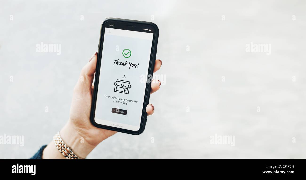 Shopping online. Ordering product online using smartphone. Female hands ...