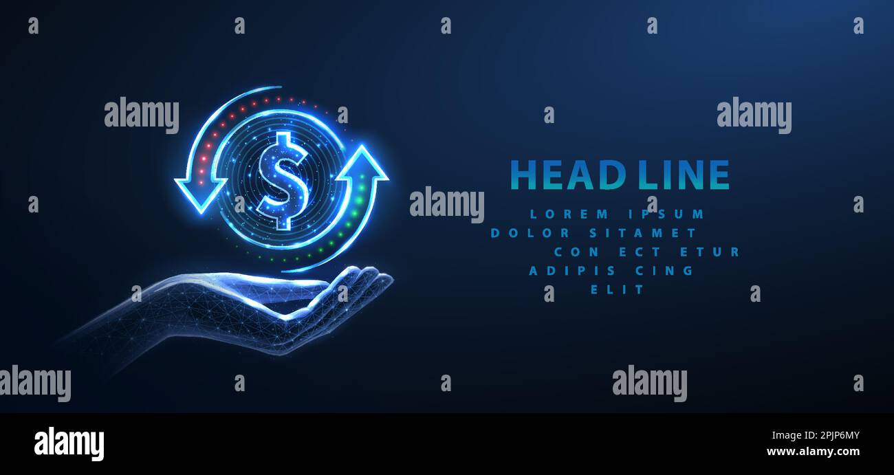 Coin with a dollar sign and two arrows rotating around it on hand. Bank ...