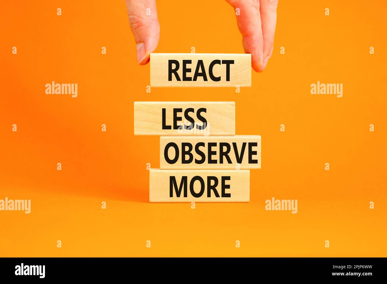 React Less Observe More Symbol Concept Words React Less Observe More