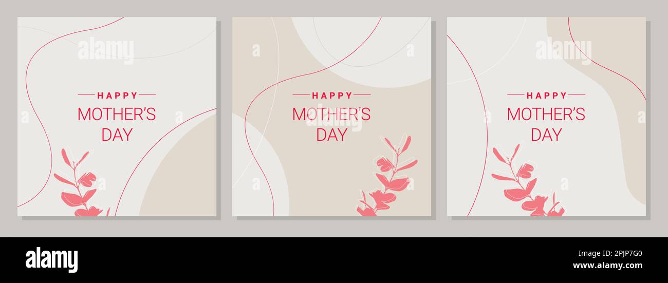 Happy Mothers Day. Greeting card set boho style pastel color. Mothers ...