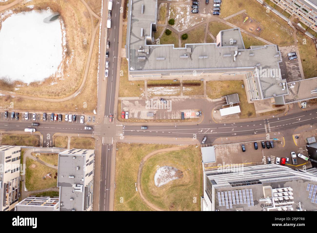 Drone photography of apartment block complex during spring morning ...
