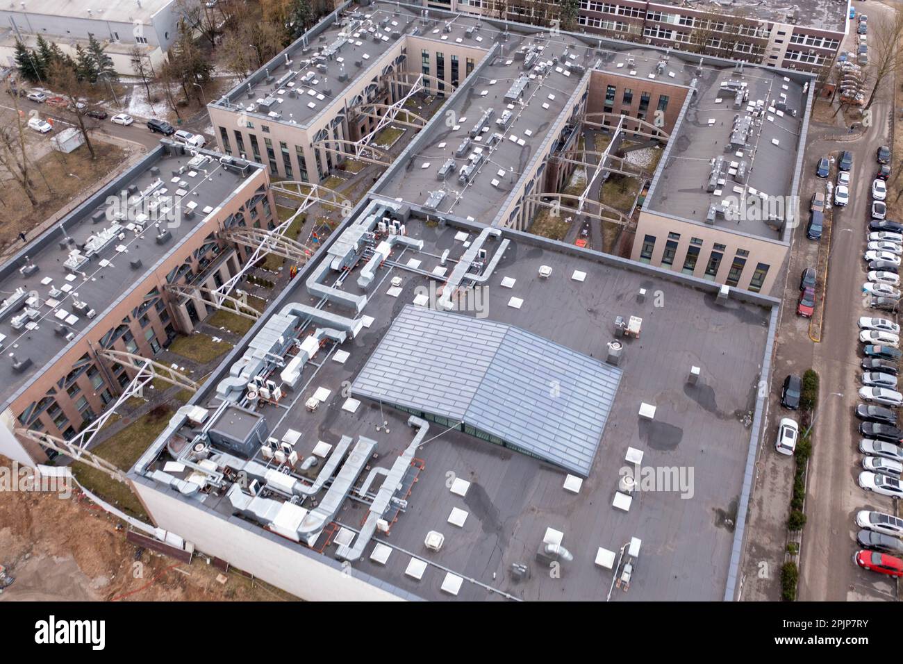 Drone photography of apartment block complex during spring morning ...