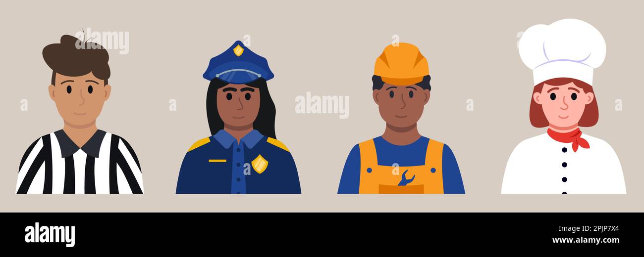 Different Professions People. Vector Flat Portrait Stock Vector Image ...