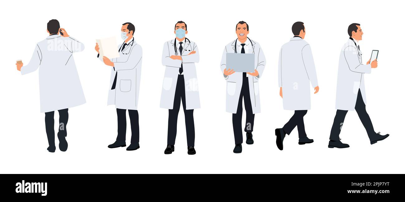 Male doctor character in different poses vector Stock Vector Image ...