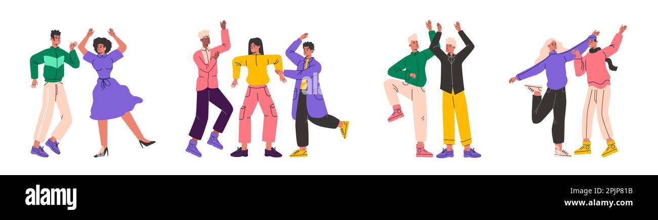 Party people. Happy guys and girls dancing and moving by music. Young ...