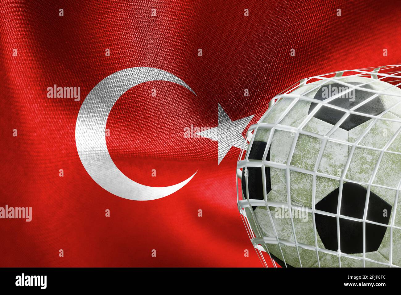 UEFA EURO 2024 Soccer, turkey National flag with a soccer ball in net ...