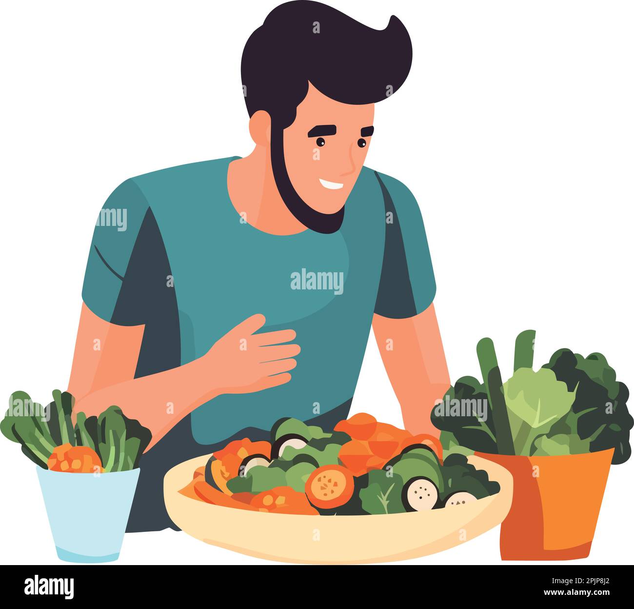 Healthy man smiles while cooking organic cuisine Stock Vector Image ...