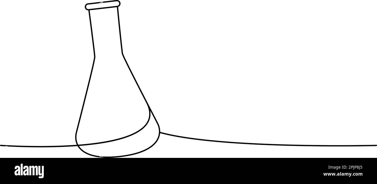 Conical flask one line continuous drawing. Laboratory glass equipment ...