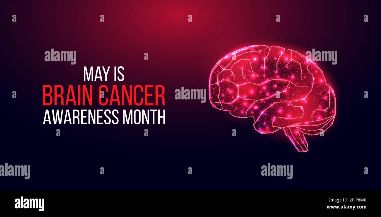 Brain cancer awareness month concept. Banner with low poly brain ...