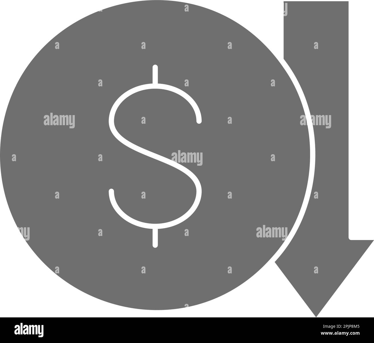 Coin with down arrow, money interest rate reduction grey fill icon ...