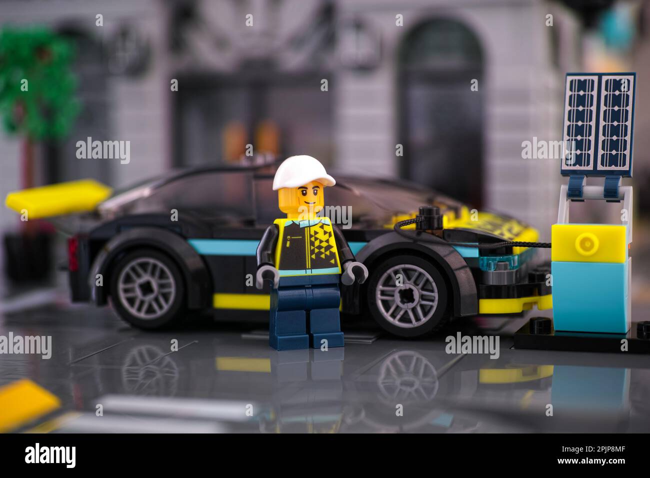 Tambov, Russian Federation - March 23, 2023 A Lego driver minifigure ...