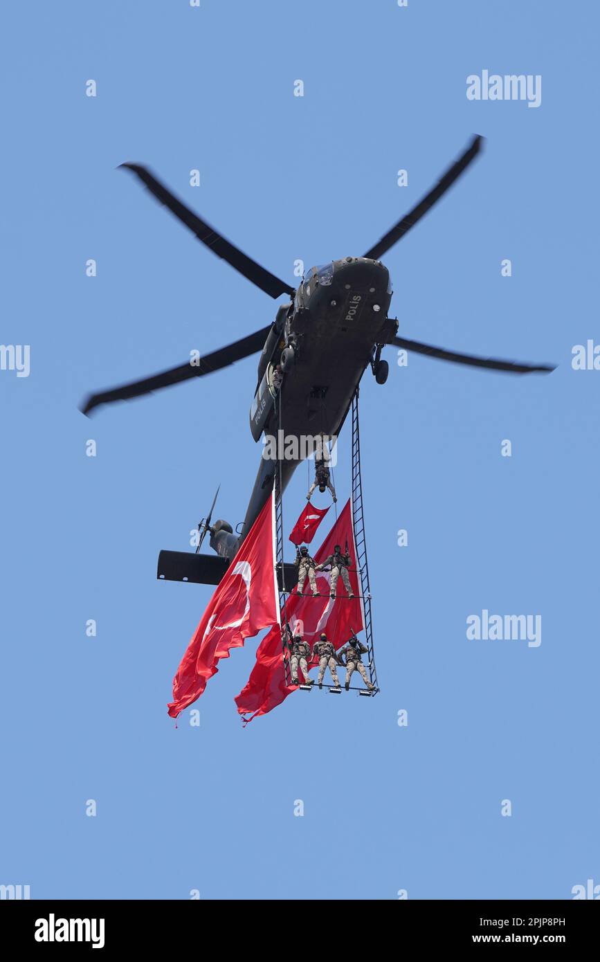 ISTANBUL, TURKIYE - AUGUST 30, 2022: Police helicopter parade during ...