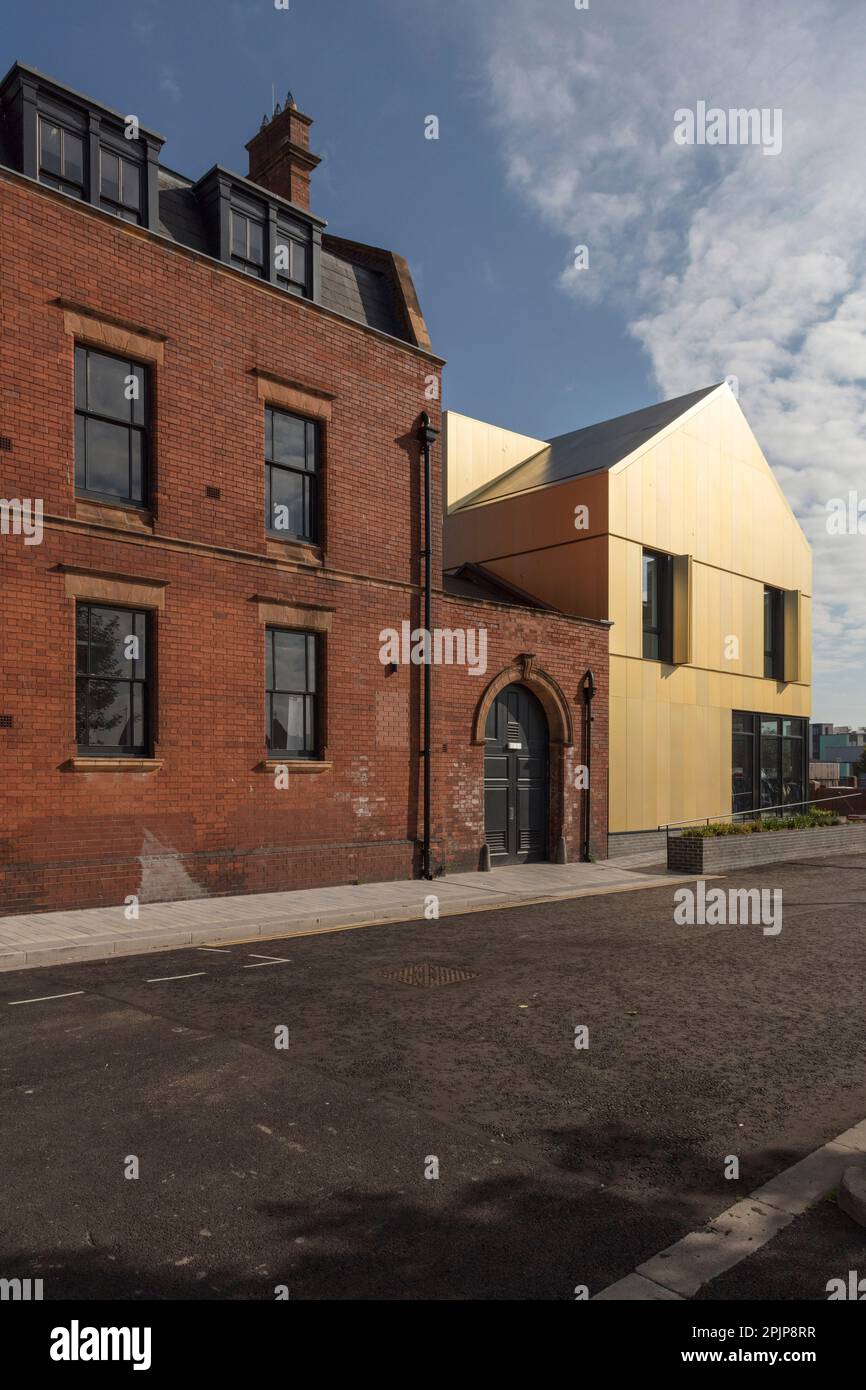 Side view showing the relationship between the old and new structures ...