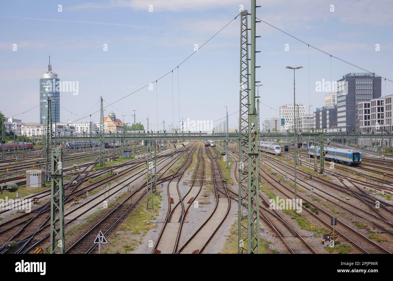 Munich, Germany - August 4, 2022 : Train line crossing near central ...
