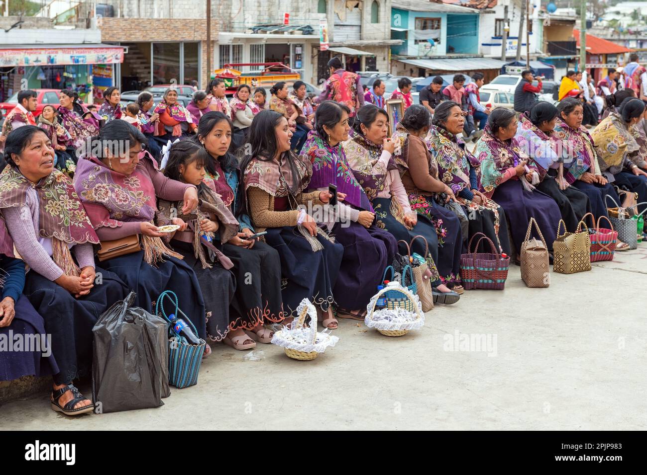 Mexican indigenous Tzeltal Maya people in traditional clothing on ...